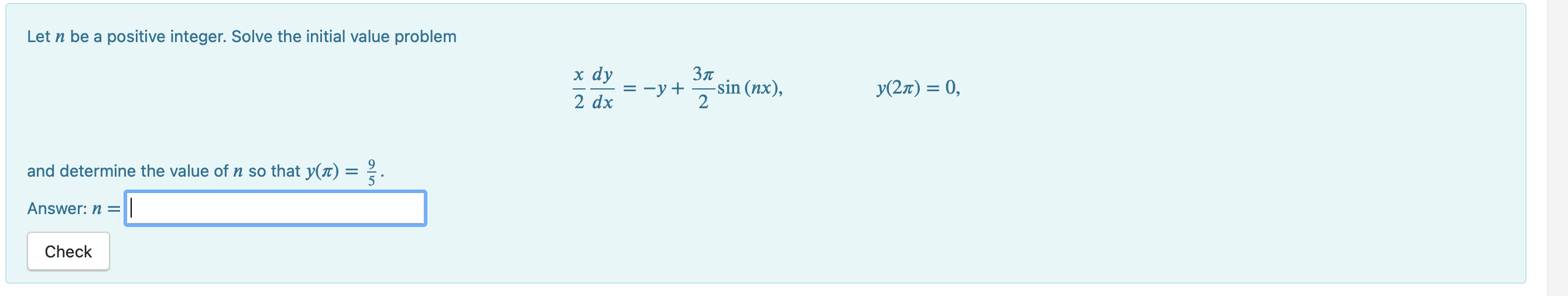 Solved Let 𝑛n be a positive integer. Solve the initial | Chegg.com