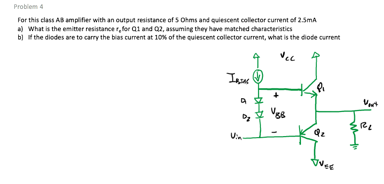 Solved Problem 4 For this class AB amplifier with an output | Chegg.com