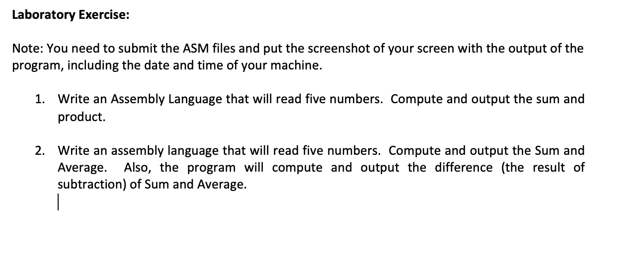 Solved Laboratory Exercise: Note: You need to submit the ASM | Chegg.com