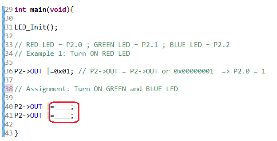 Solved 13 void LED_Init(void) { 14 15 // Port 2 | Chegg.com