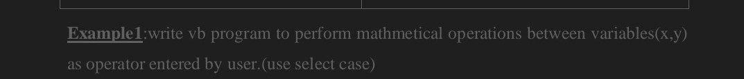 Examplel:write vb program to perform mathmetical | Chegg.com