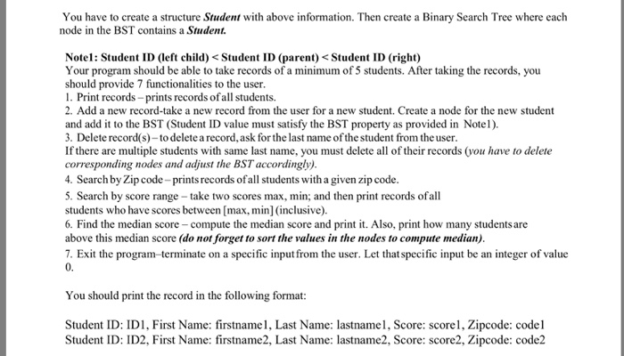 Solved Write A Program In C Using Binary Search Tree