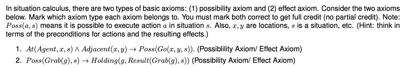 Solved In situation calculus, there are two types of basic | Chegg.com
