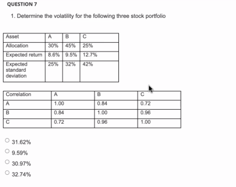 Solved QUESTION 7 1. Determine the volatility for the | Chegg.com
