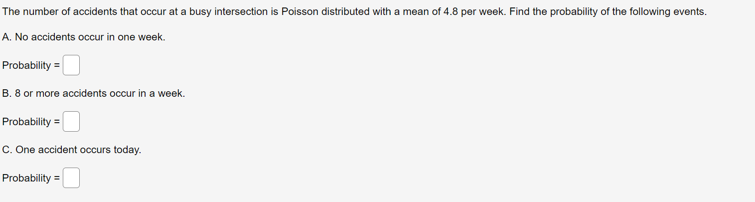 Solved The number of accidents that occur at a busy | Chegg.com