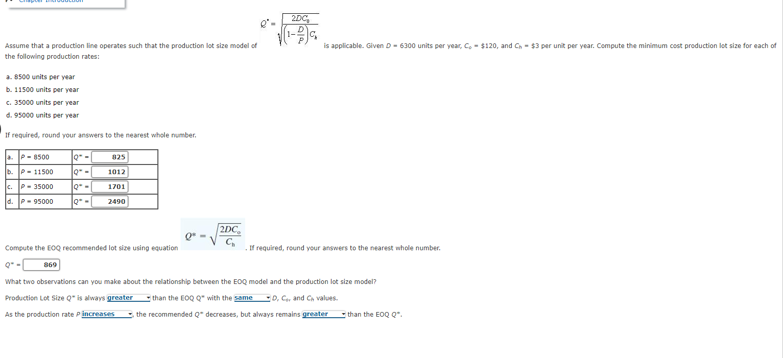 Solved help answers are wrong Assume that a production line | Chegg.com
