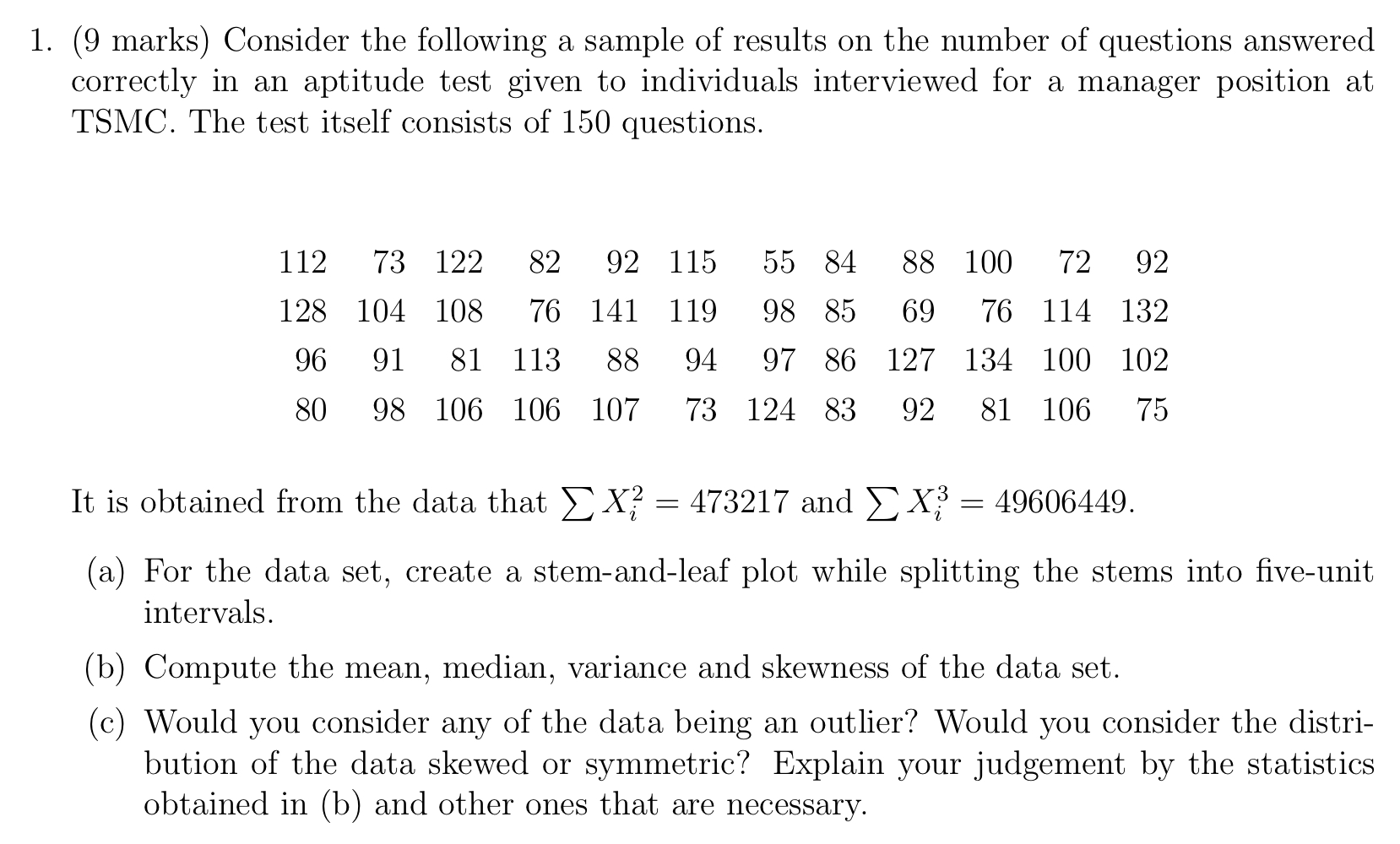 Solved (9 ﻿marks) ﻿Consider the following a sample of | Chegg.com