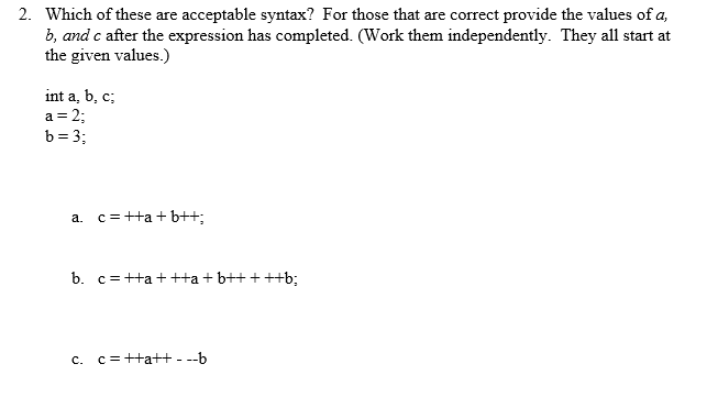 Solved 2. Which of these are acceptable syntax? For those | Chegg.com