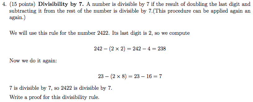 Solved 4. (15 points) Divisibility by 7. A number is | Chegg.com