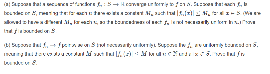 Solved (a) Suppose that a sequence of functions fn: SR | Chegg.com