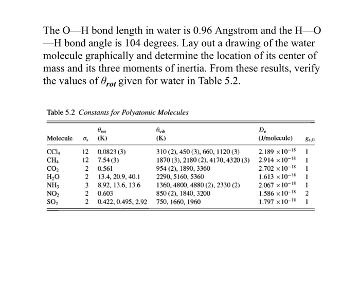 Solved The O-H bond length in water is 0.96 Angstrom and the | Chegg.com