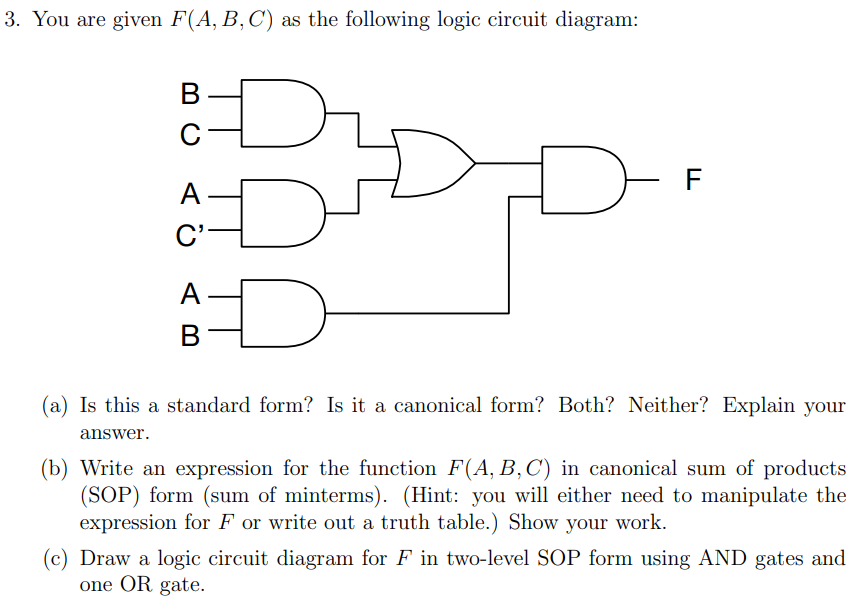 Solved 3. You are given F(A, B, C) as the following logic | Chegg.com