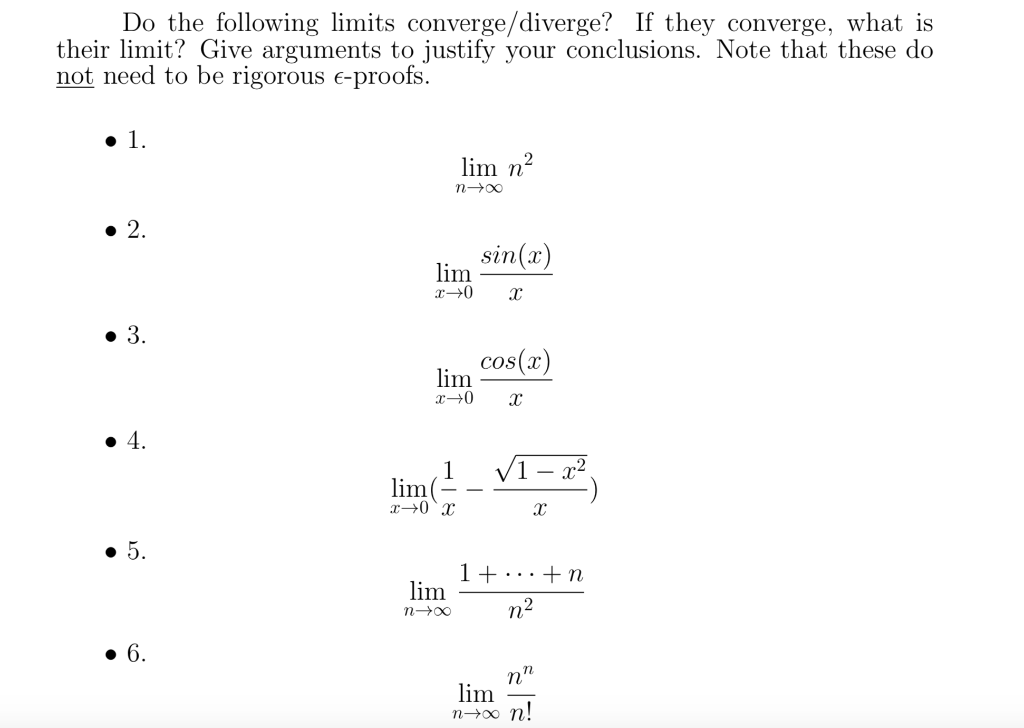 Solved Do the following limits converge/diverge? If they | Chegg.com