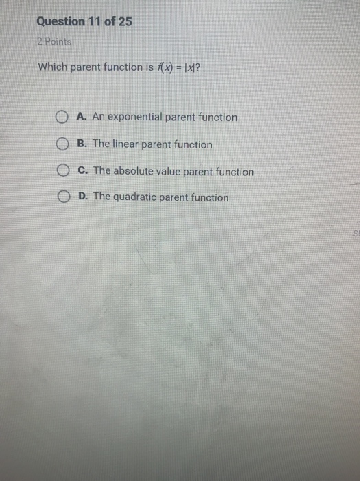 Solved Question 11 of 25 2 Points Which parent function is | Chegg.com