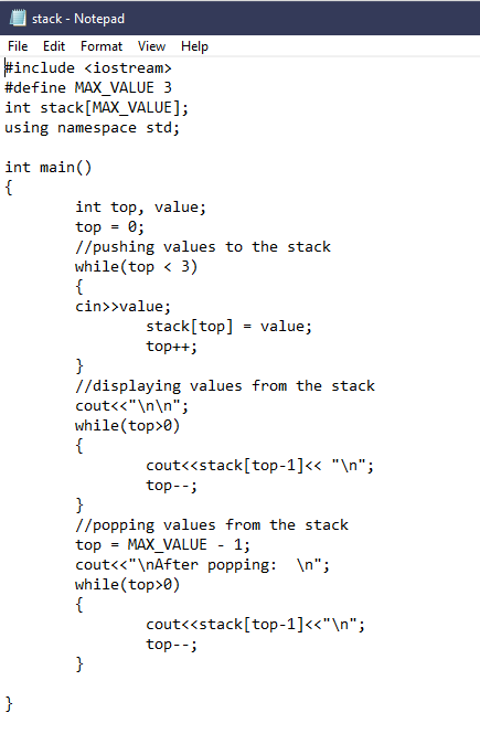Solved stack - Notepad File Edit Format View Help #include | Chegg.com