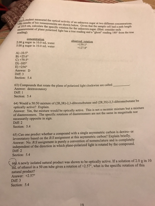 Solved A student measured the optical activity of an unknown | Chegg.com