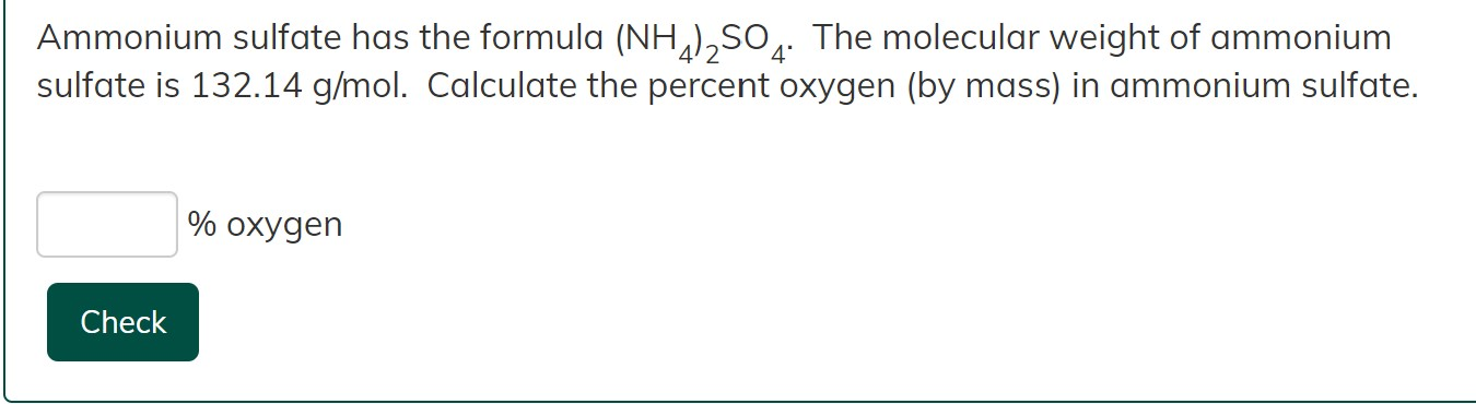 Solved Ammonium sulfate has the formula (NH4)2SO4: The | Chegg.com