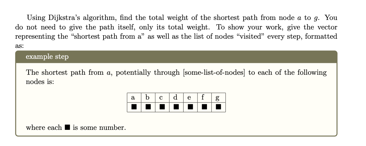 Solved Using Dijkstra's algorithm, find the total weight of | Chegg.com
