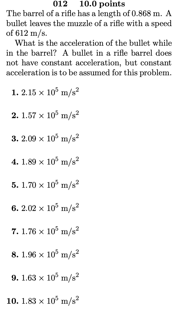 Solved 01210.0 points The barrel of a rifle has a length of | Chegg.com