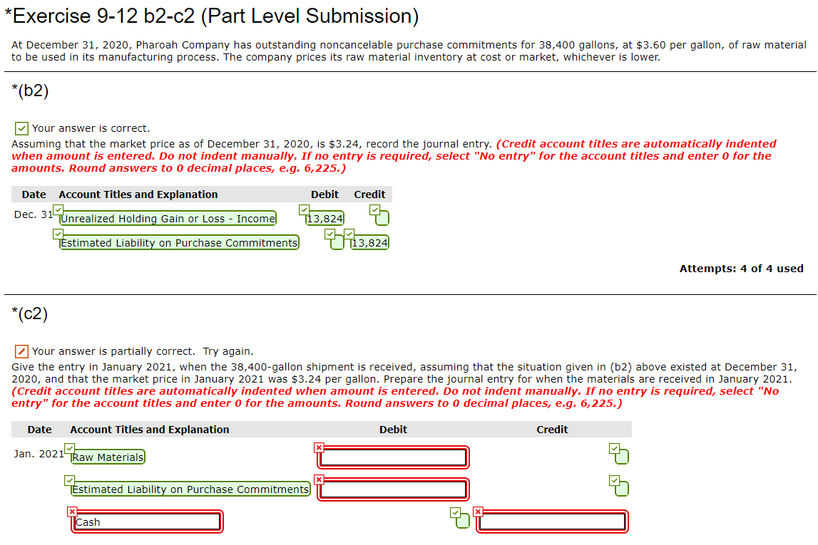 Solved *Exercise 9-12 b2-c2 (Part Level Submission) At | Chegg.com