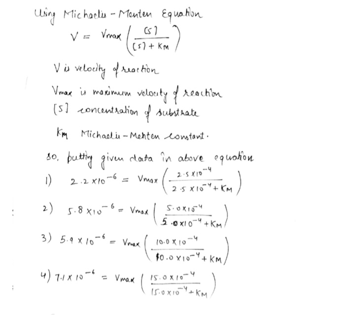 Solved Can you help find vmax and km with the equations not | Chegg.com