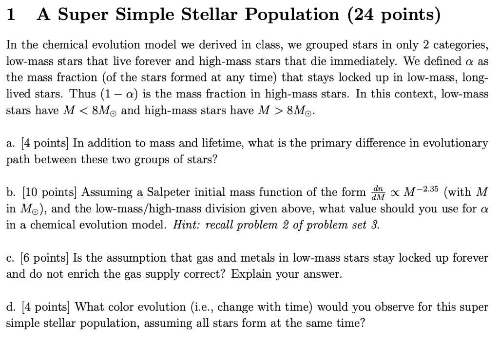 1 A Super Simple Stellar Population (24 points) In | Chegg.com
