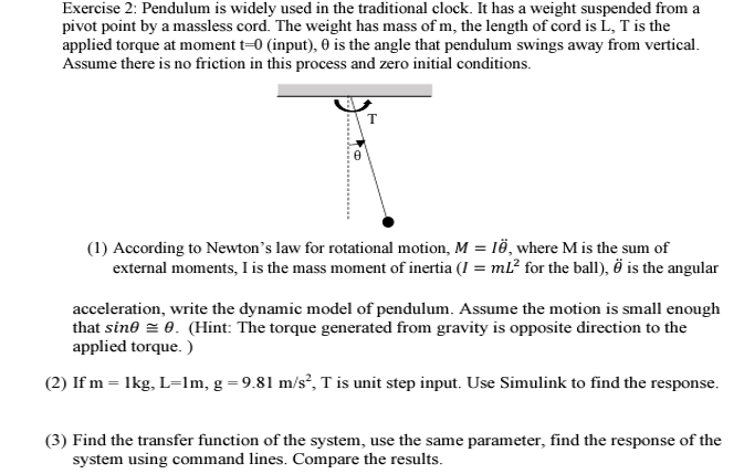 Solved Exercise 2: Pendulum is widely used in the | Chegg.com