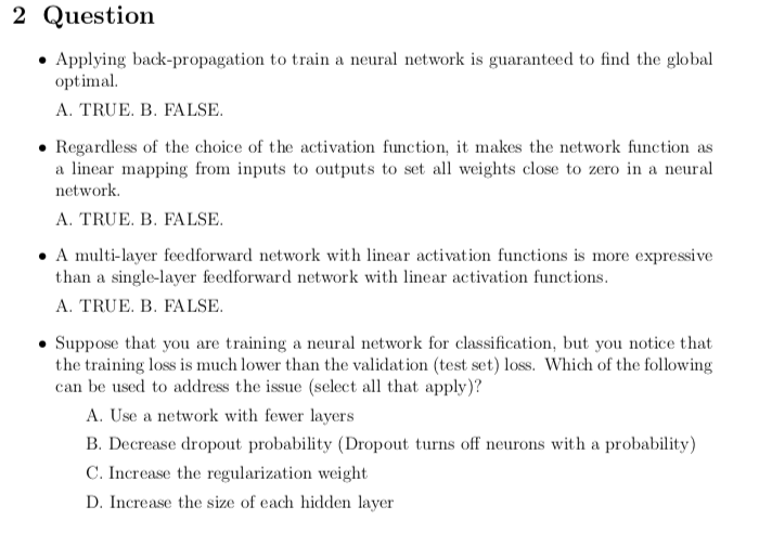 Solved 2 Question • Applying back-propagation to train a | Chegg.com