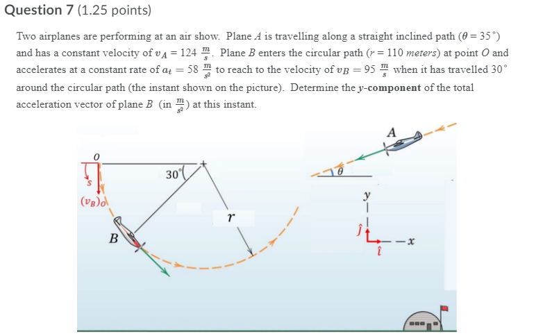 Solved Question 7 (1.25 points) Two airplanes are performing | Chegg.com