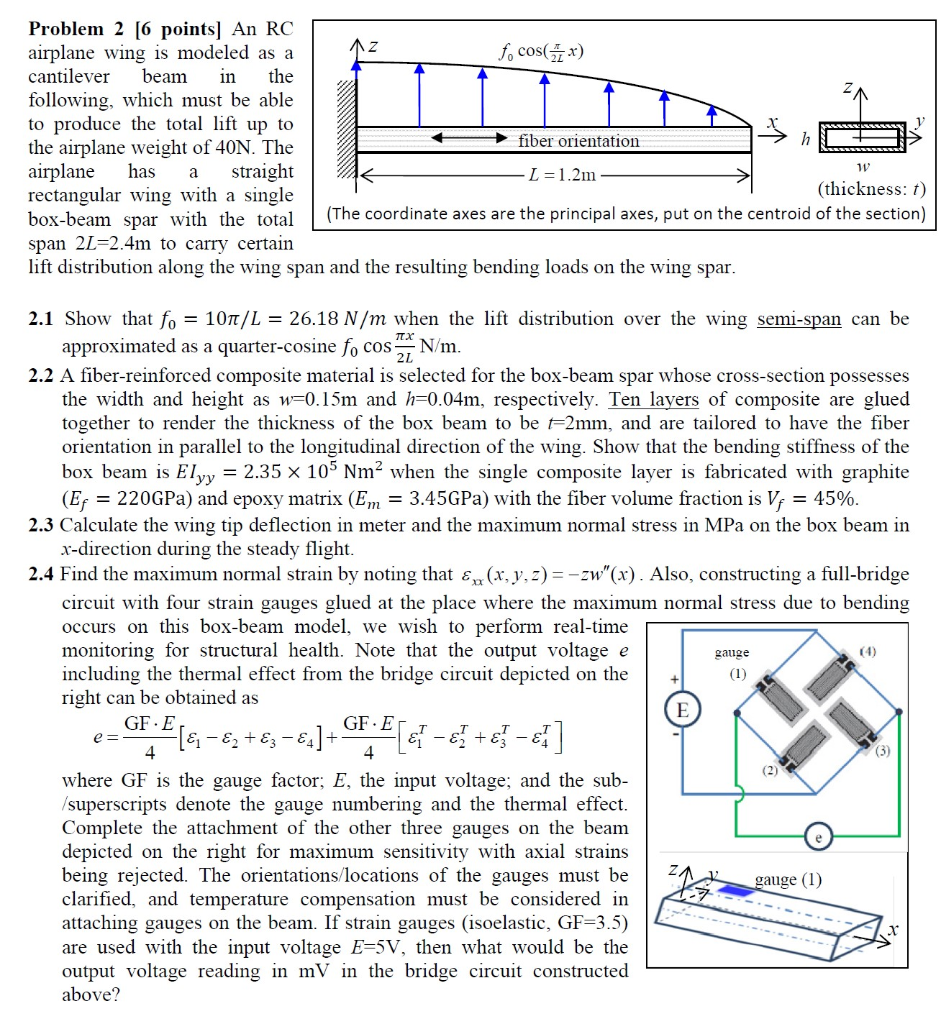 Problem 2 [6 points) An RC airplane wing is modeled | Chegg.com