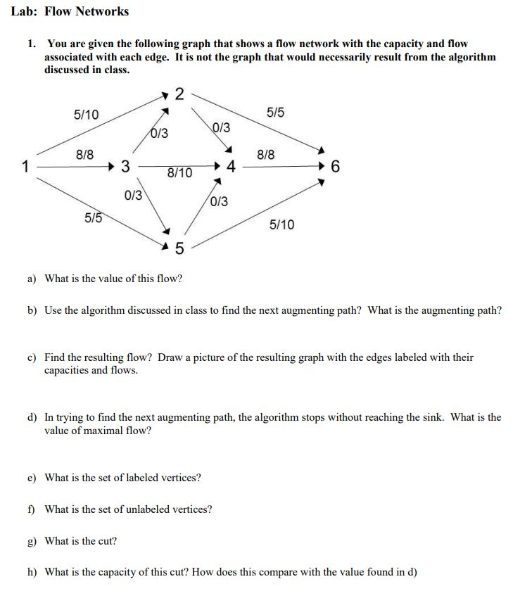 (Solved) : Lab Flow Networks 1 Given Following Graph Shows Flow Network ... (Solved) : Lab Flow Networks 1 Given Following Graph Shows Flow Network ...