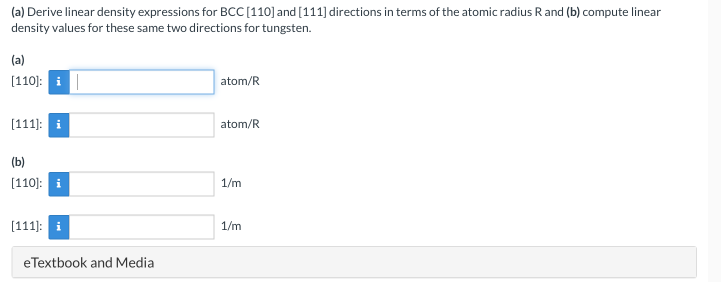 Solved (a) Derive linear density expressions for BCC [110] | Chegg.com