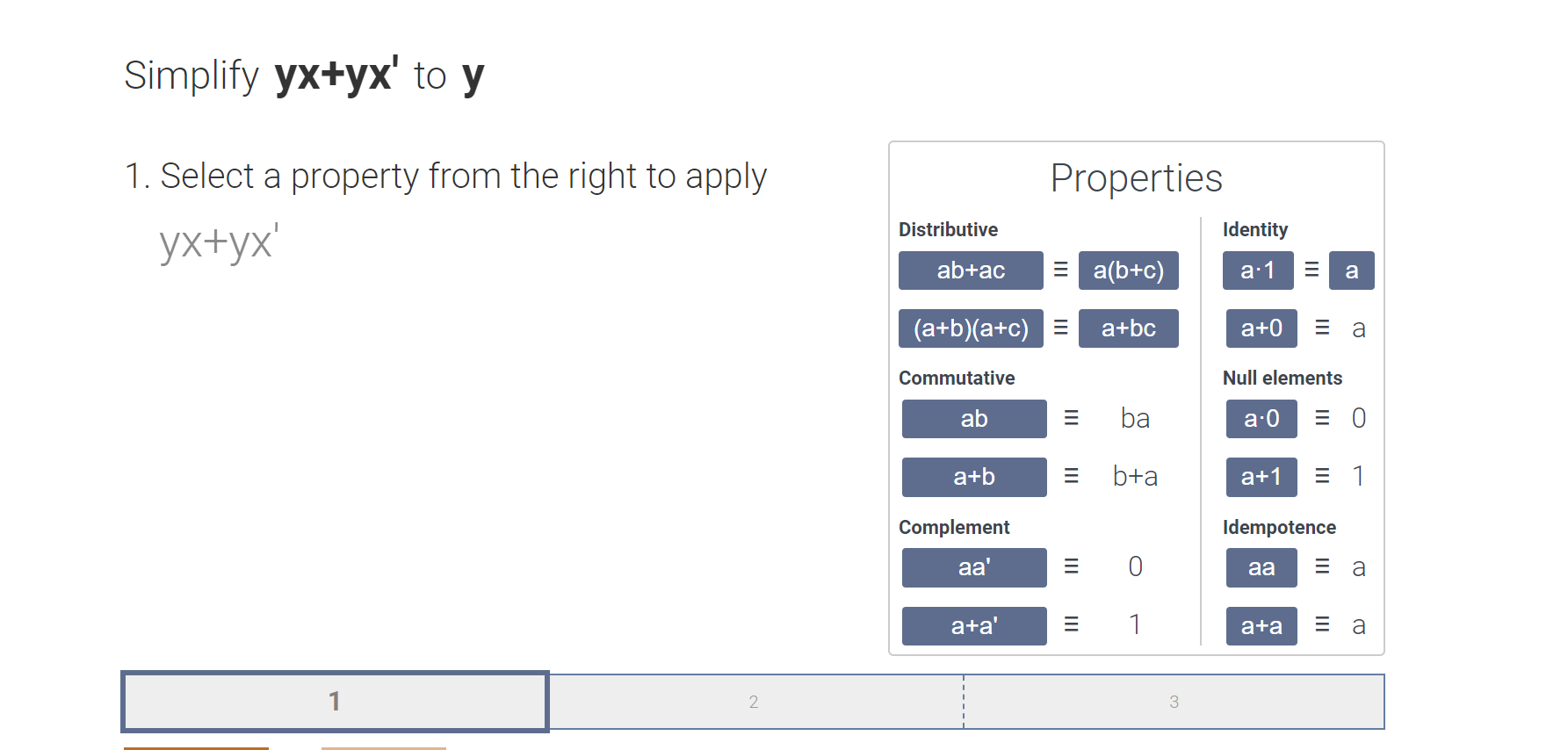 Solved Simplify yx+yx ' ﻿to ySelect a property from the | Chegg.com