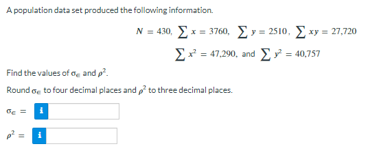 Solved A population data set produced the following | Chegg.com
