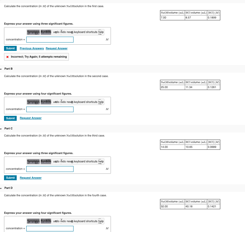 Solved Calculate the concentration (in M) of the unknown | Chegg.com