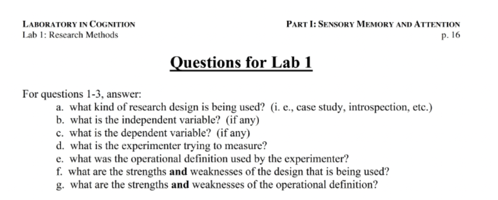 LABORATORY IN COGNITION PART I: SENSORY MEMORY AND | Chegg.com