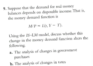 Solved 9. Suppose that the demand for real money balances | Chegg.com