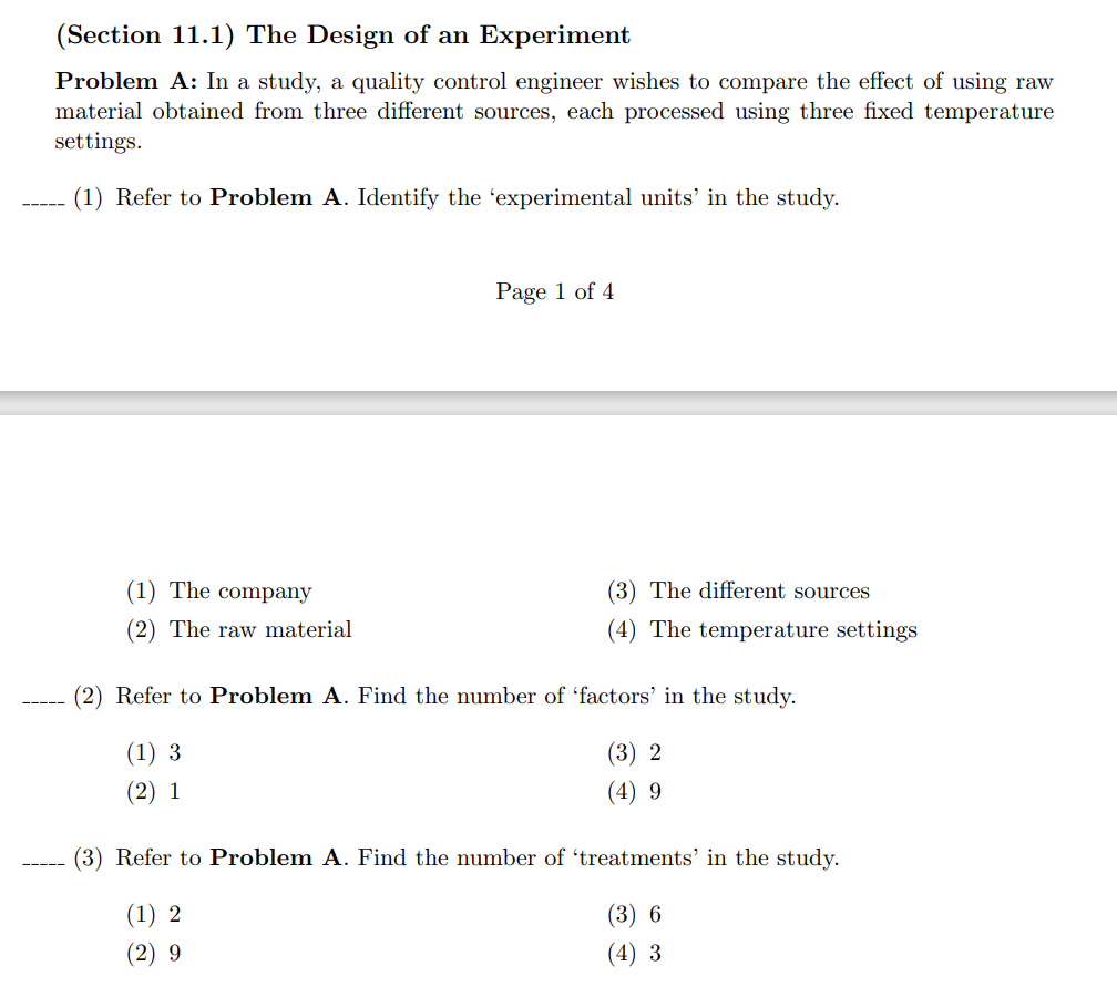 Solved (Section 11.1) The Design of an Experiment Problem A: | Chegg.com