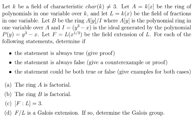 Solved Let k be a field of characteristic char(k) =3. Let | Chegg.com
