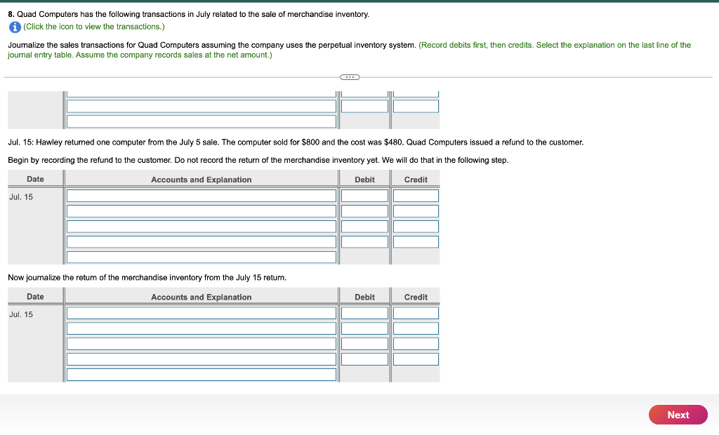 Solved 8. Quad Computers has the following transactions in | Chegg.com