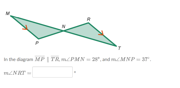 Solved In the diagram ?bar (MP)||bar (TR),m?PMN=28°, ﻿and | Chegg.com