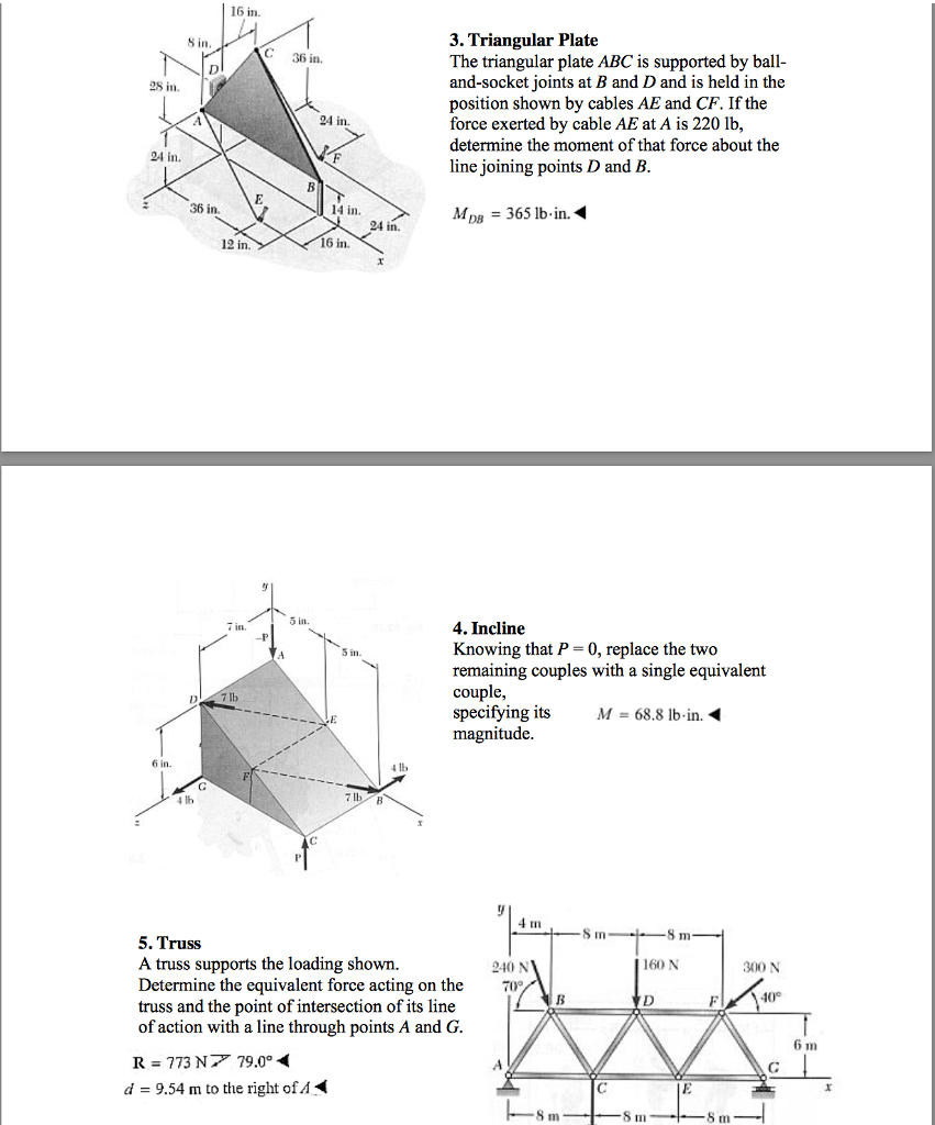 Solved 16 in. 3.Triangular Plate The triangular plate ABC is | Chegg.com