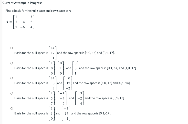 Solved Current Attempt in Progress Find a basis for the null | Chegg.com