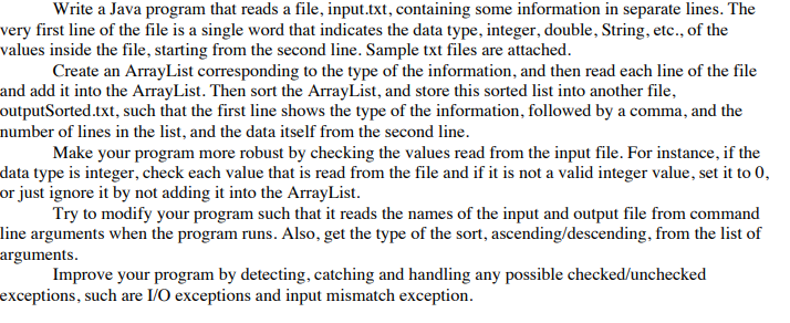 Solved Write a Java program that reads a file, input.txt, | Chegg.com
