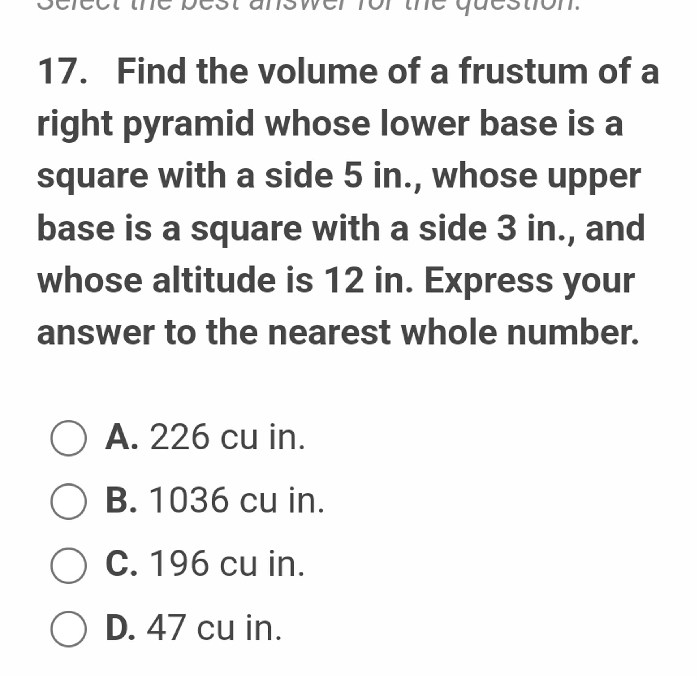 Solved Find the volume of a frustum of aright pyramid whose | Chegg.com