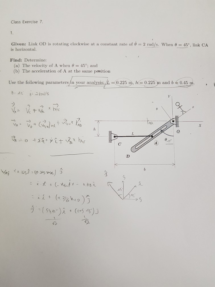Solved Class Exercise 7. Given: Link OD is rotating | Chegg.com