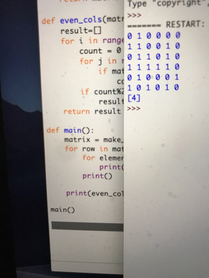 Solved Part 1 1. Write a function called make matrix() that | Chegg.com