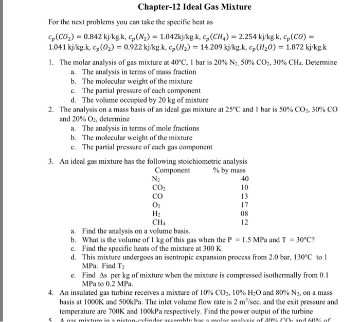 Solved Chapter-12 Ideal Gas Mixture For the next problems | Chegg.com