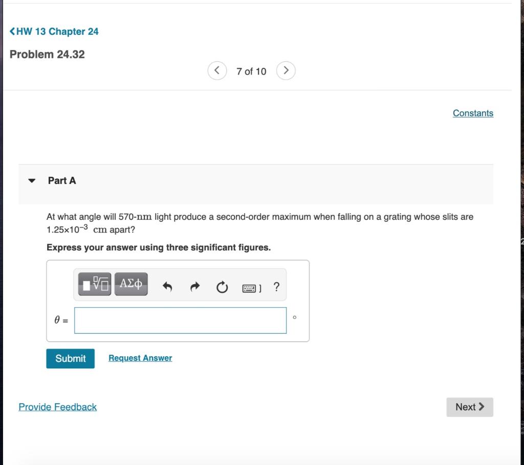 Solved Constants Part A At what angle will 570-nm light | Chegg.com