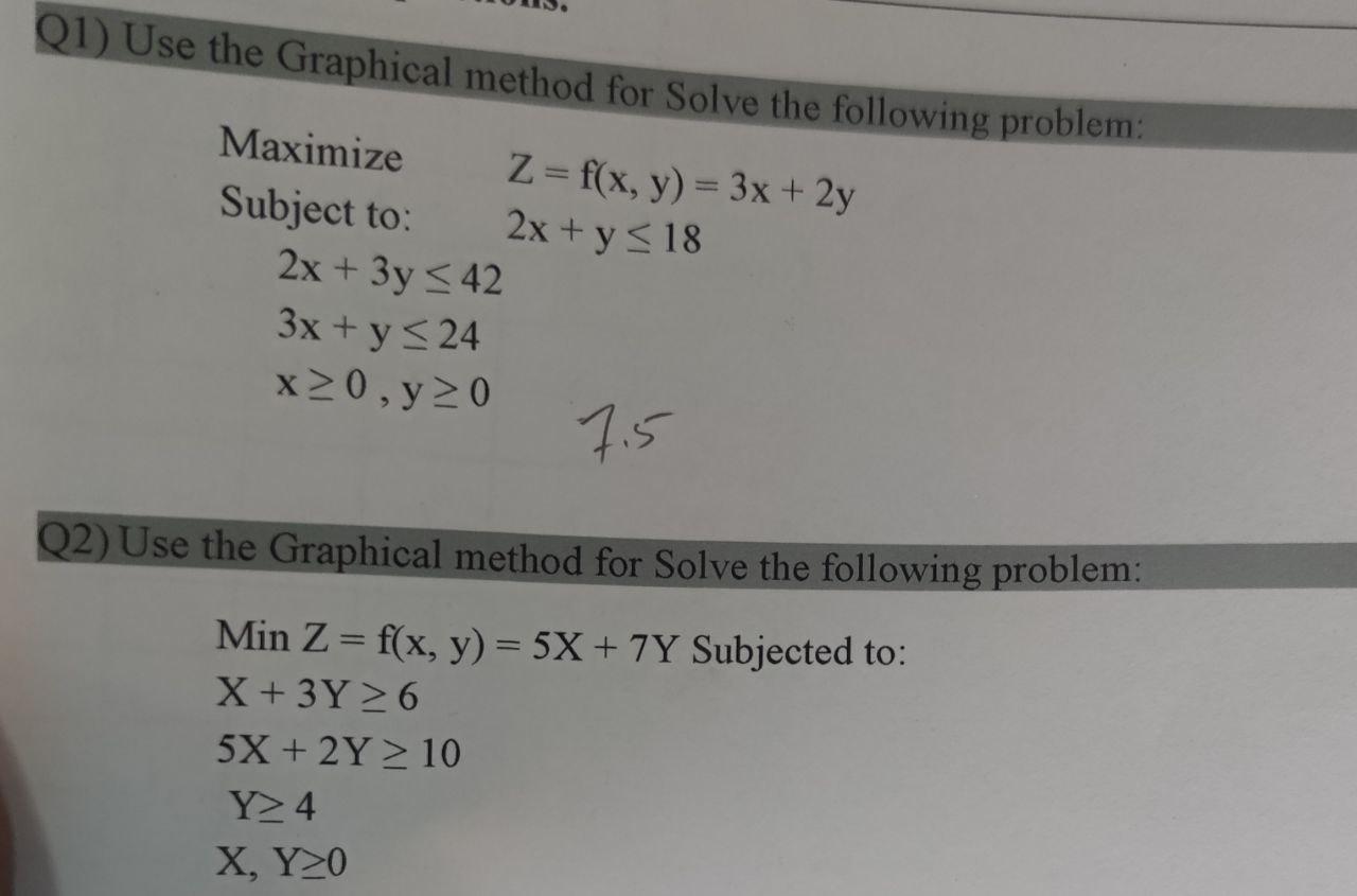 Solved Q1) Use the Graphical method for Solve the following | Chegg.com